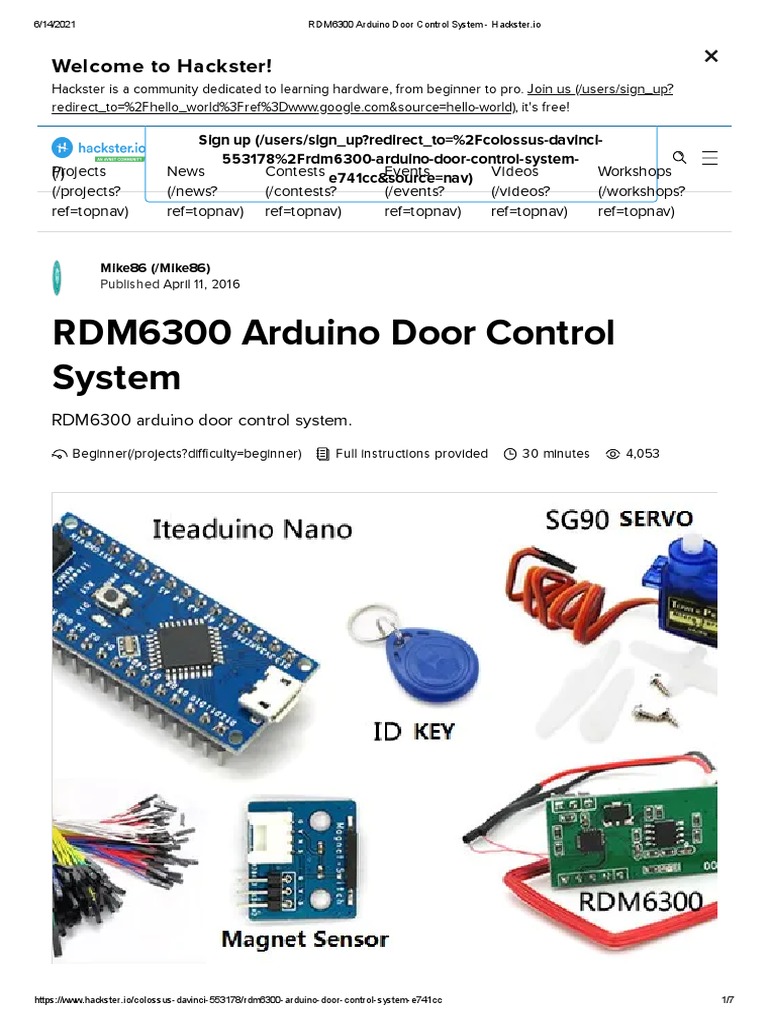 RDM6300 Arduino Door Control System - Hackster - Io | PDF | Arduino | Computing