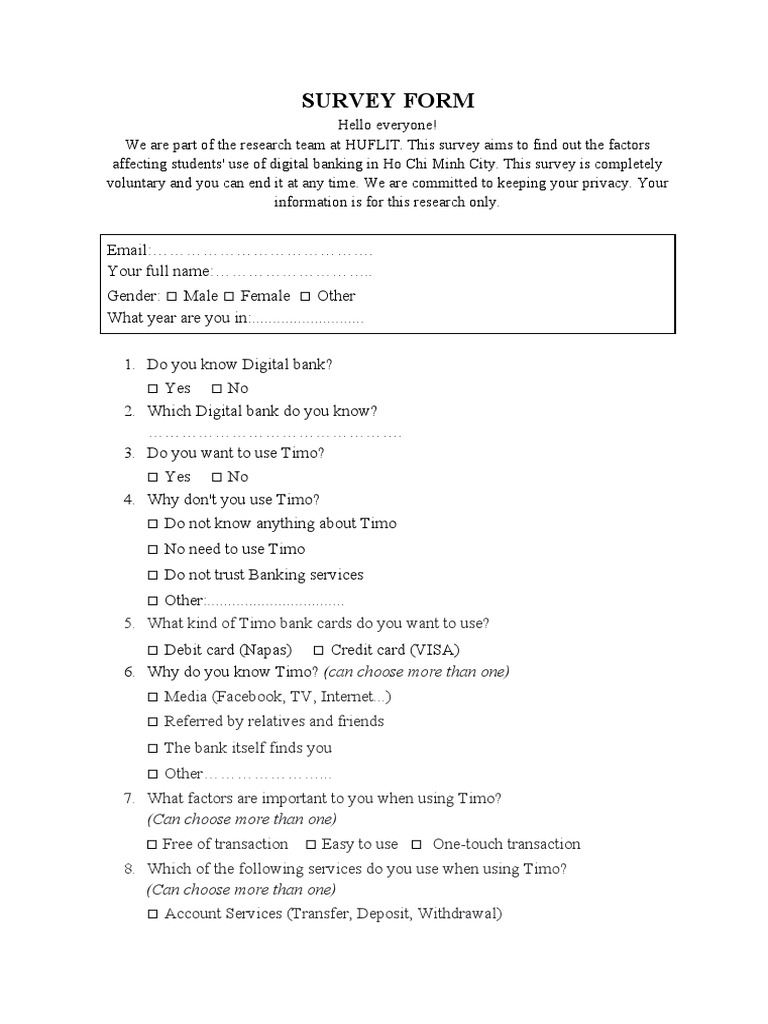 Digital Banking Survey for Students | PDF | Financial Transaction | Banks