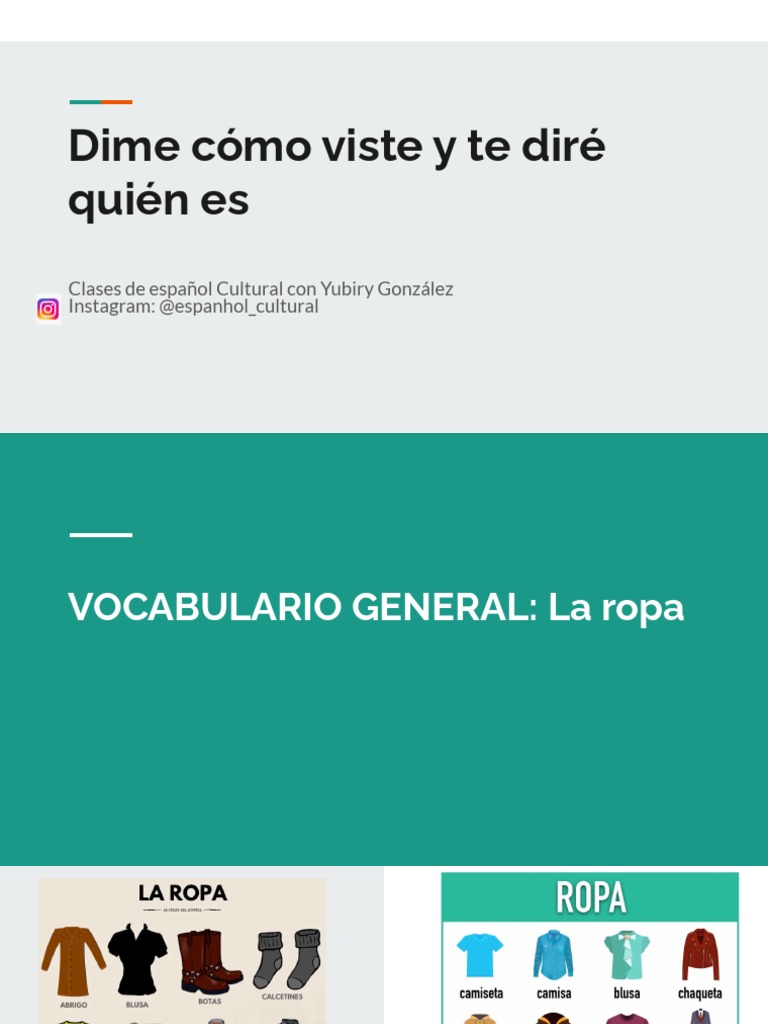 La Ropa-Vestimentas. Espanhol - Cultural | PDF | Artes del Lenguaje y ...