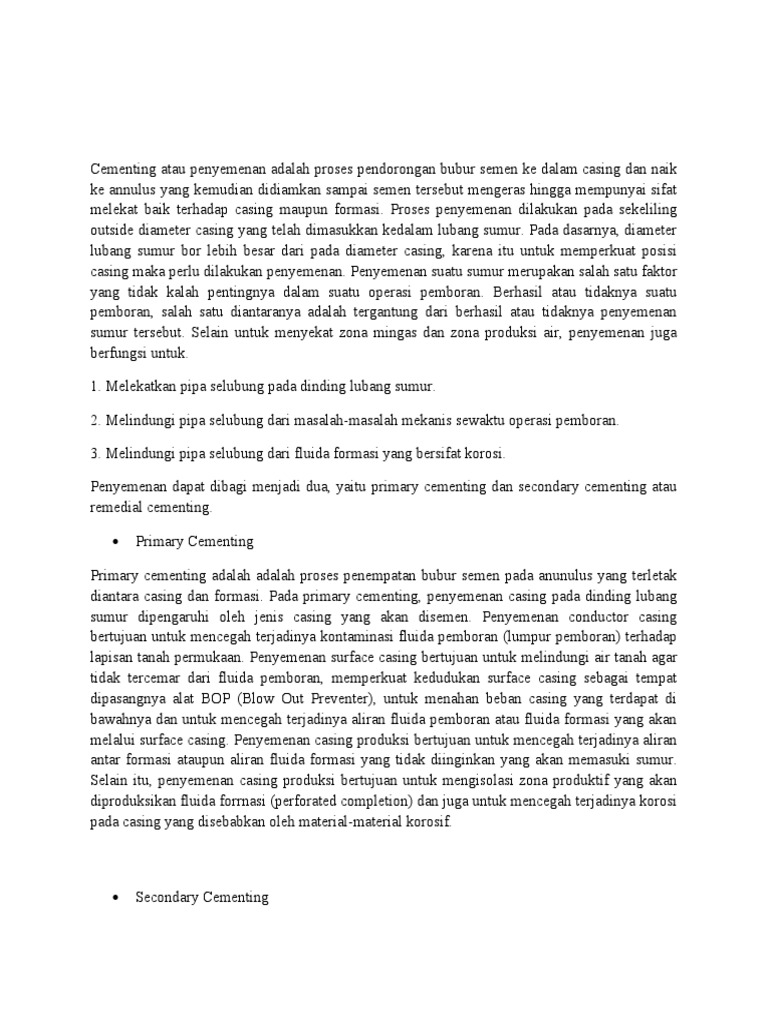 Basic of Cementing Drilling Concept | PDF