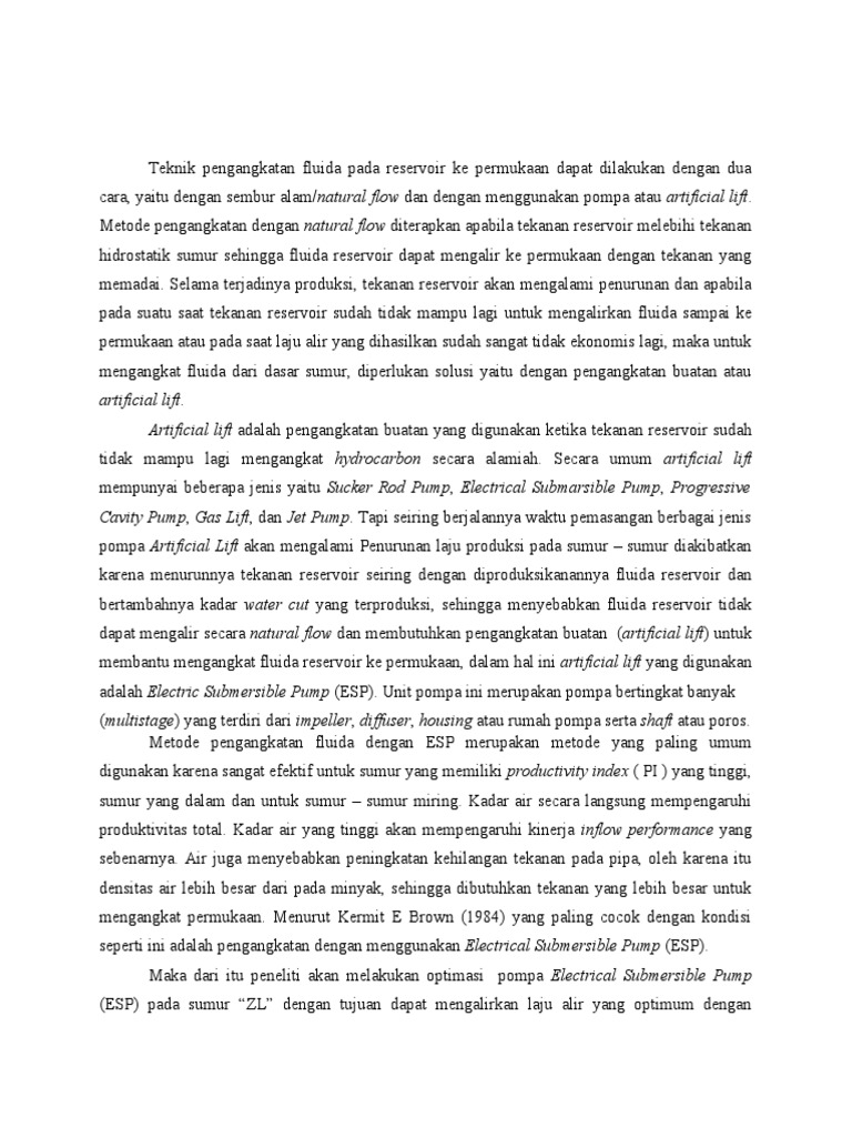 Optimasi ESP pada Sumur ZL di Lapangan YY | PDF