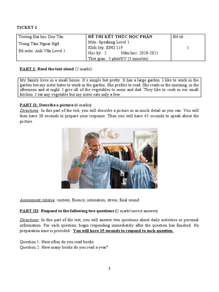 Speaking Level 1 - GV | PDF | Question | Linguistics