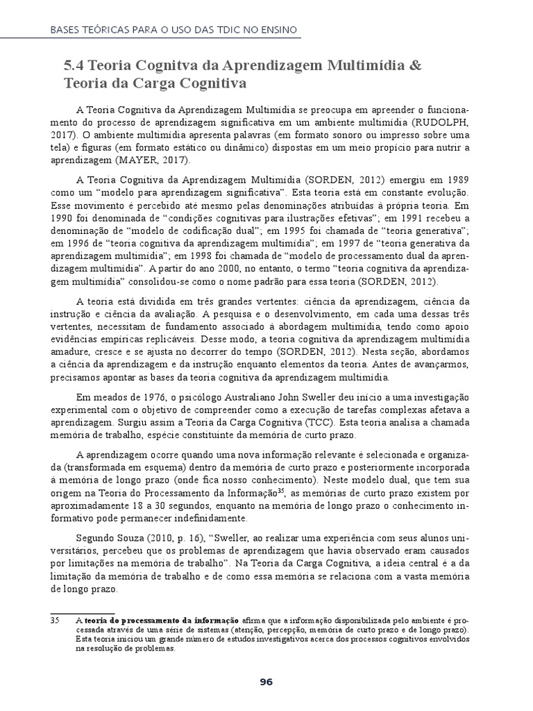 Teoria Da Carga Cognitiva | PDF | Memória de trabalho | Memória