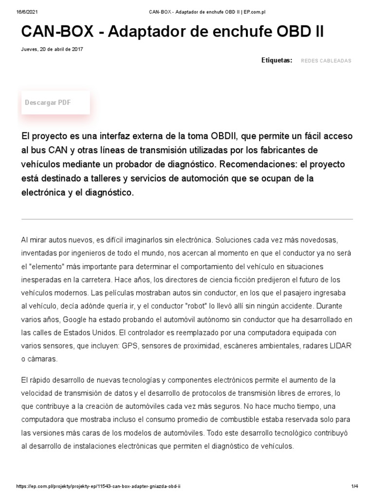 Diagrama de Conector OBD II y CAN-BOX | PDF | Transmisión de datos | Coche