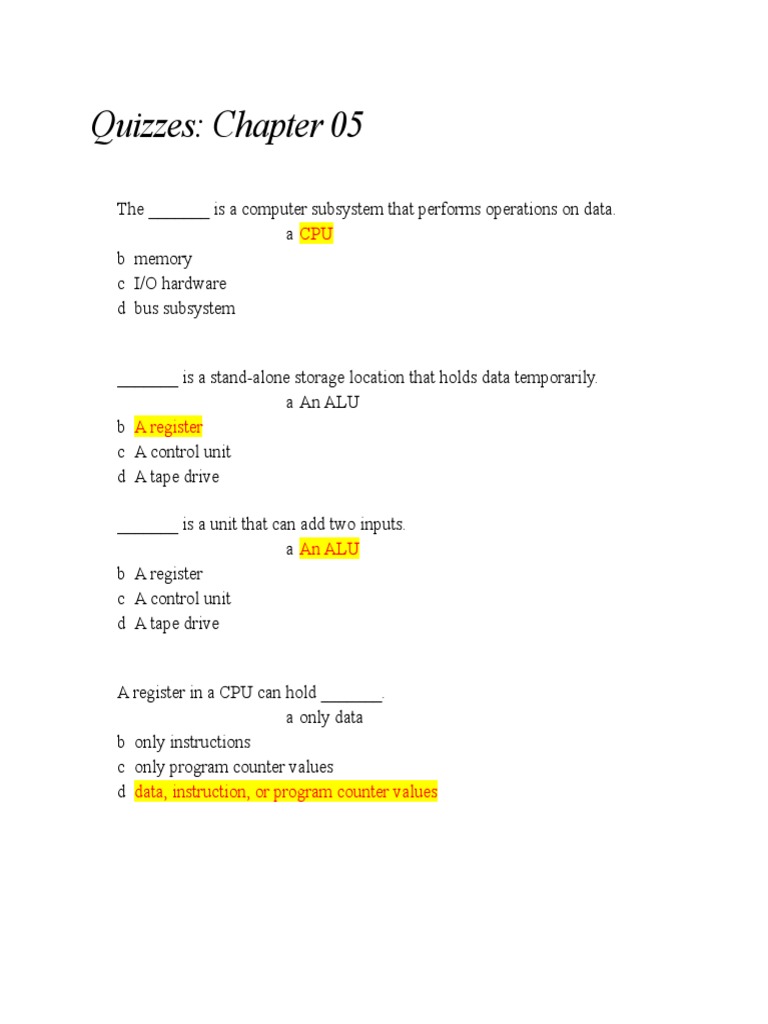 Quizzes: Chapter 05 | Download Free PDF | Random Access Memory | Input/Output