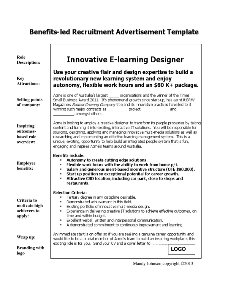 Benefits Led Recruitment Ad Template | PDF | Recruitment | Human Nature