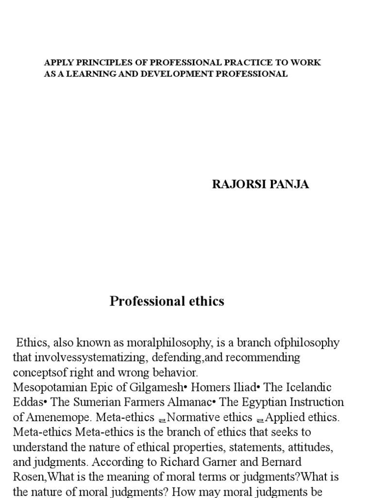 Apply Principles of Professional Practice To Work As A Learning and ...