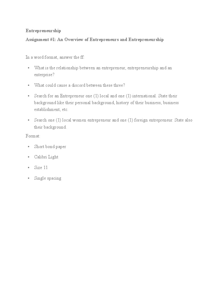 Entrepreneurship Assignment #1: An Overview of Entrepreneurs and ...