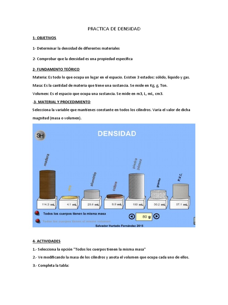 Determinación de Densidad en Materiales | PDF | Masa | Metrología