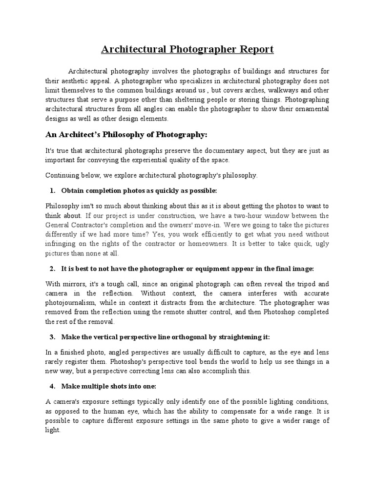 Architectural Photographer Repor1 | PDF | Exposure (Photography ...