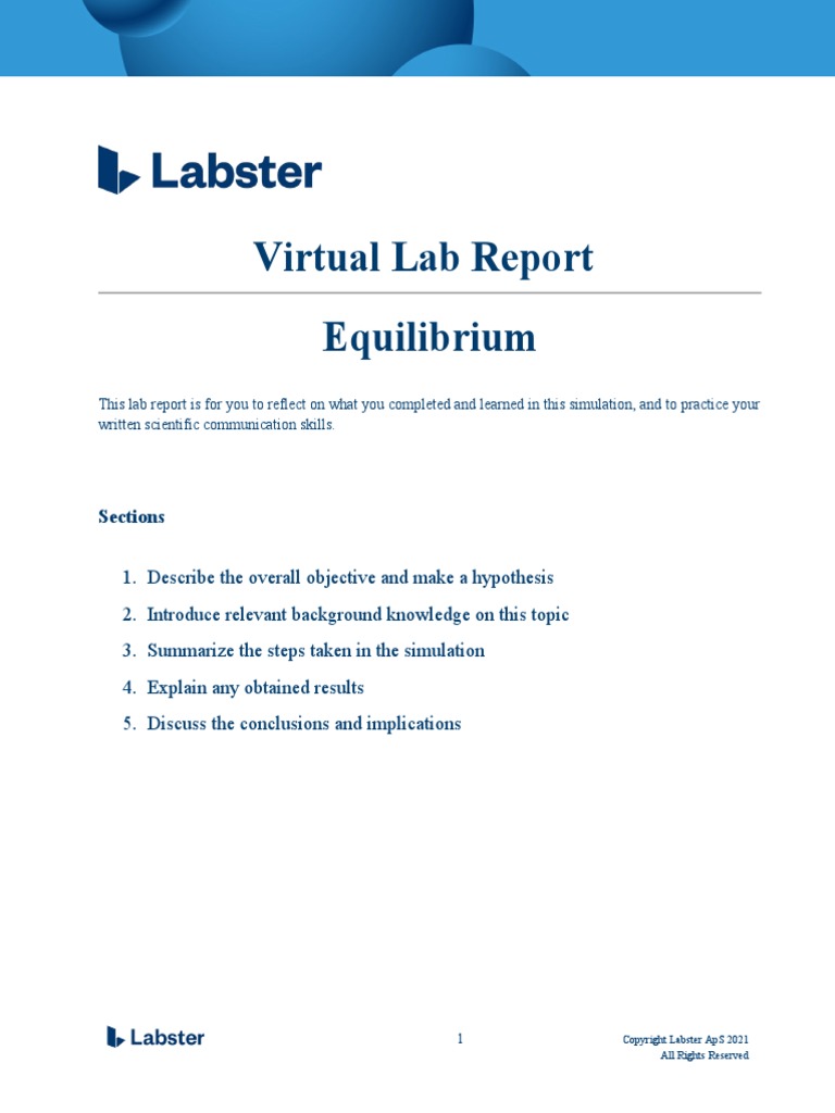 Virtual Lab Report Equilibrium | PDF | Chemical Equilibrium | Chemical ...