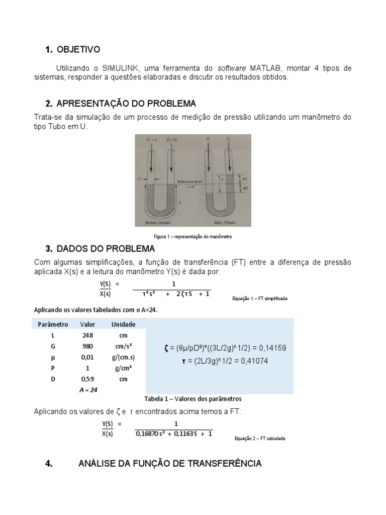 TRABALHO CONTROLE DE SISTEMAS Simulink | PDF | Matlab | Pressão