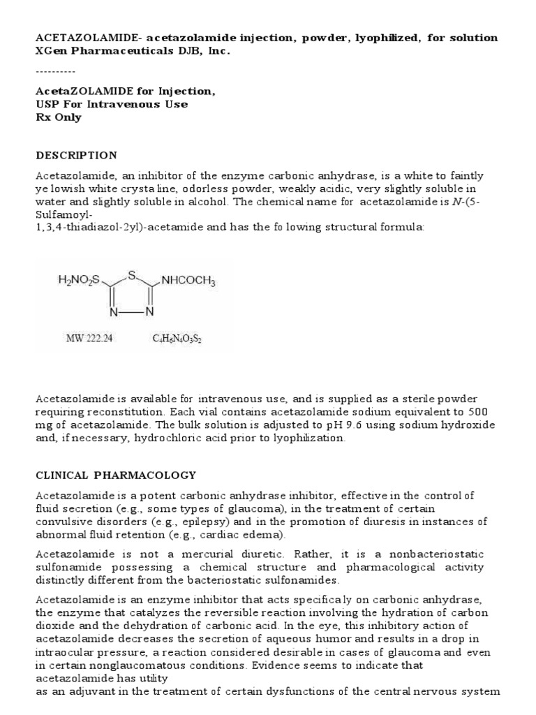 Acetazolamide-Acetazolamide Injection, Powder, Lyophilized, For ...