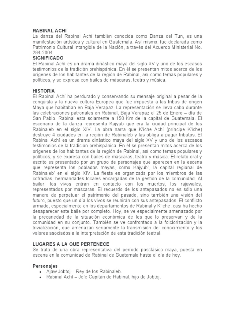 Historia y Significado del Rabinal Achí | PDF | Cultura de las Americas ...