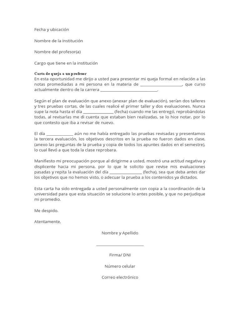 Modelo Carta de Queja de Un Alumno A Un Profesor | PDF