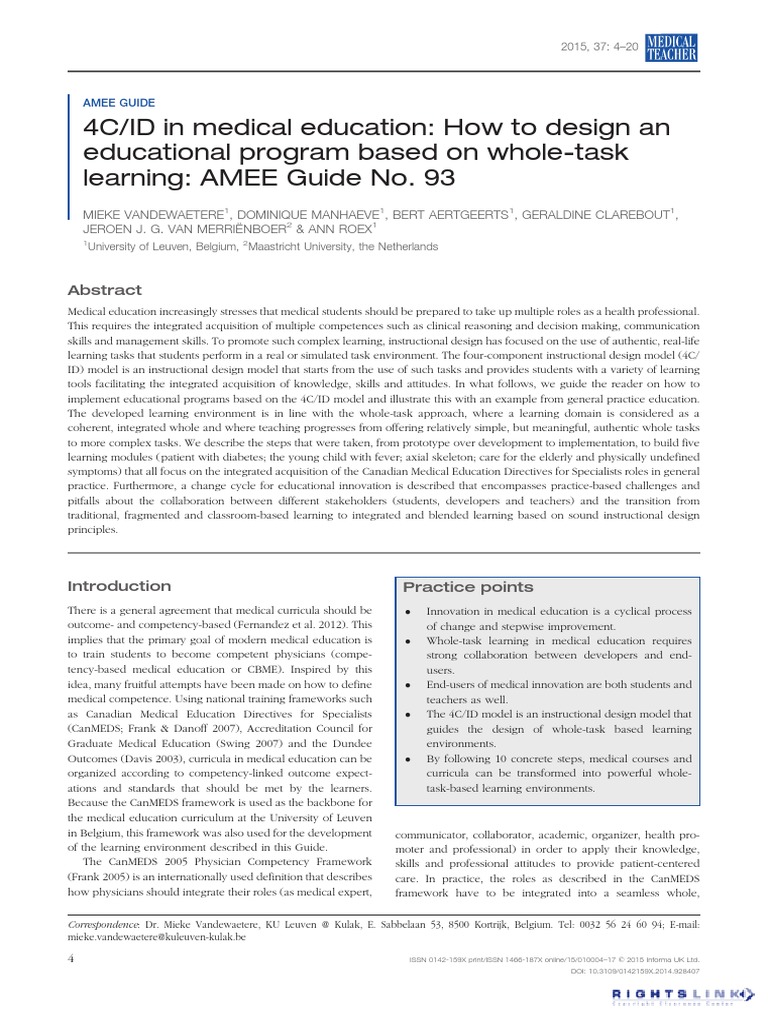 4CID Model AMEE Guide | PDF | Medical Education | Instructional Design