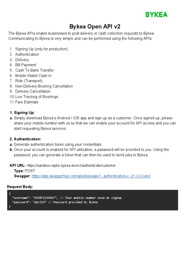 Delivery & Bykea Cash Open API v2 | PDF | Json | Hypertext Transfer Protocol