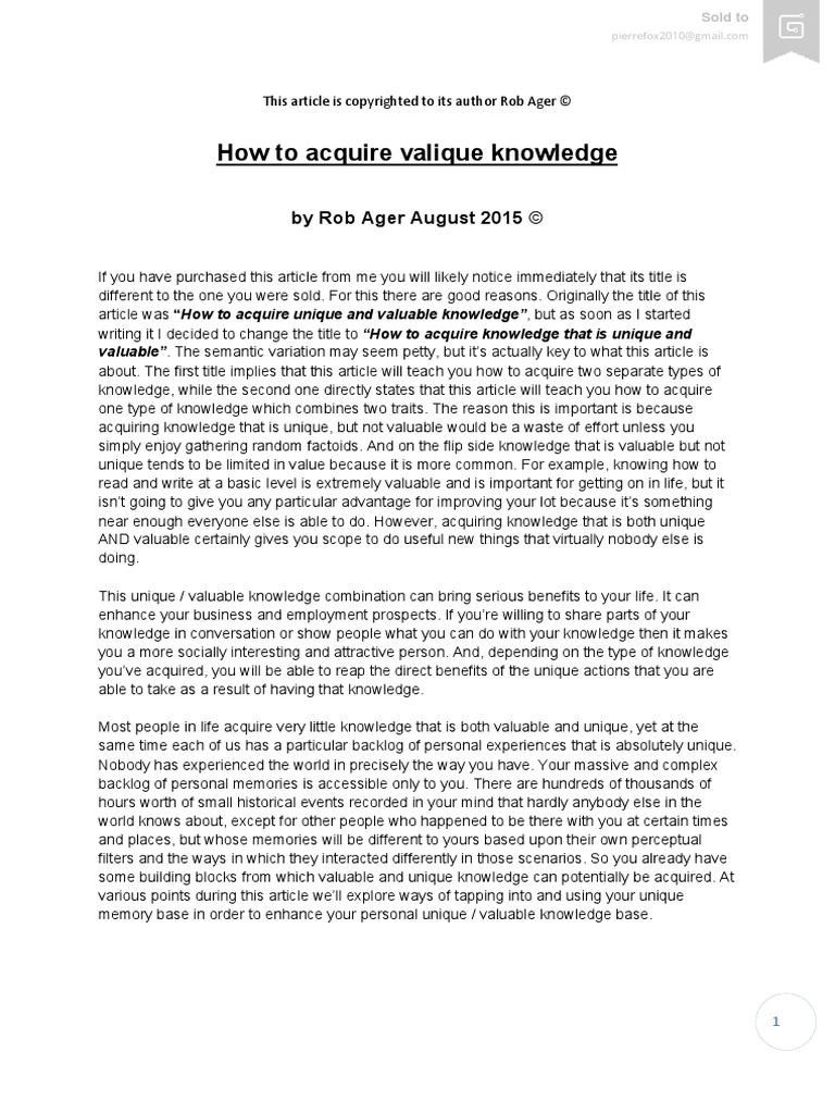 How To Acquire Unique and Valuable Knowledge by Rob Ager | PDF ...
