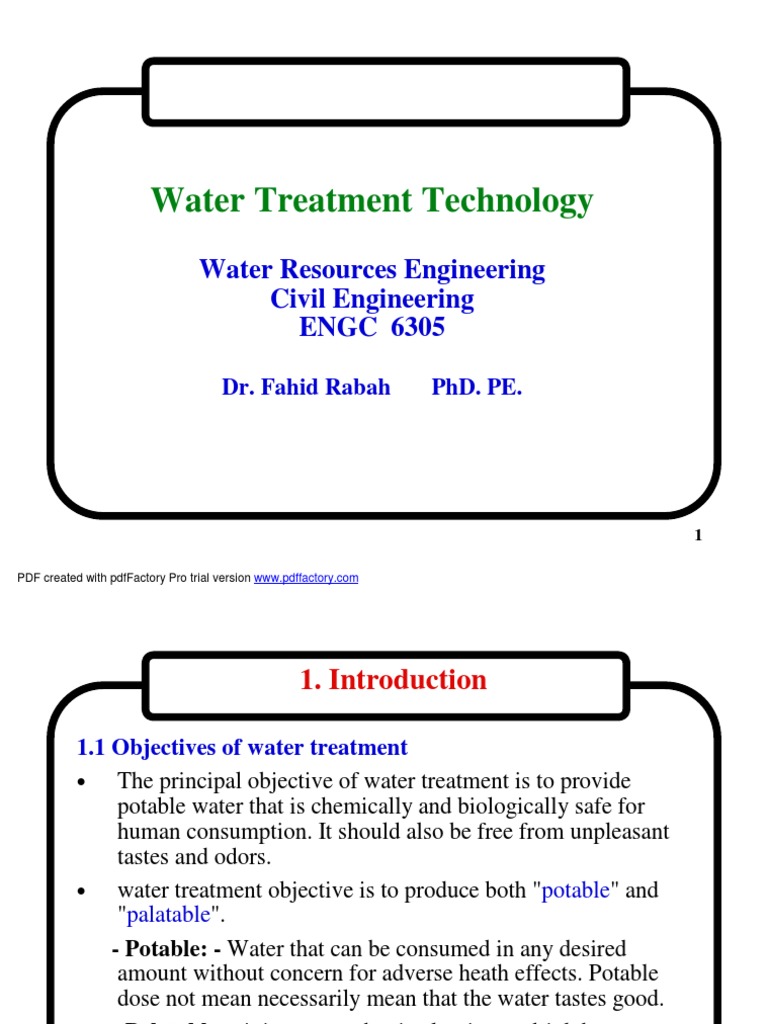 Water Treatment Objectives and Methods | PDF | Water Purification ...