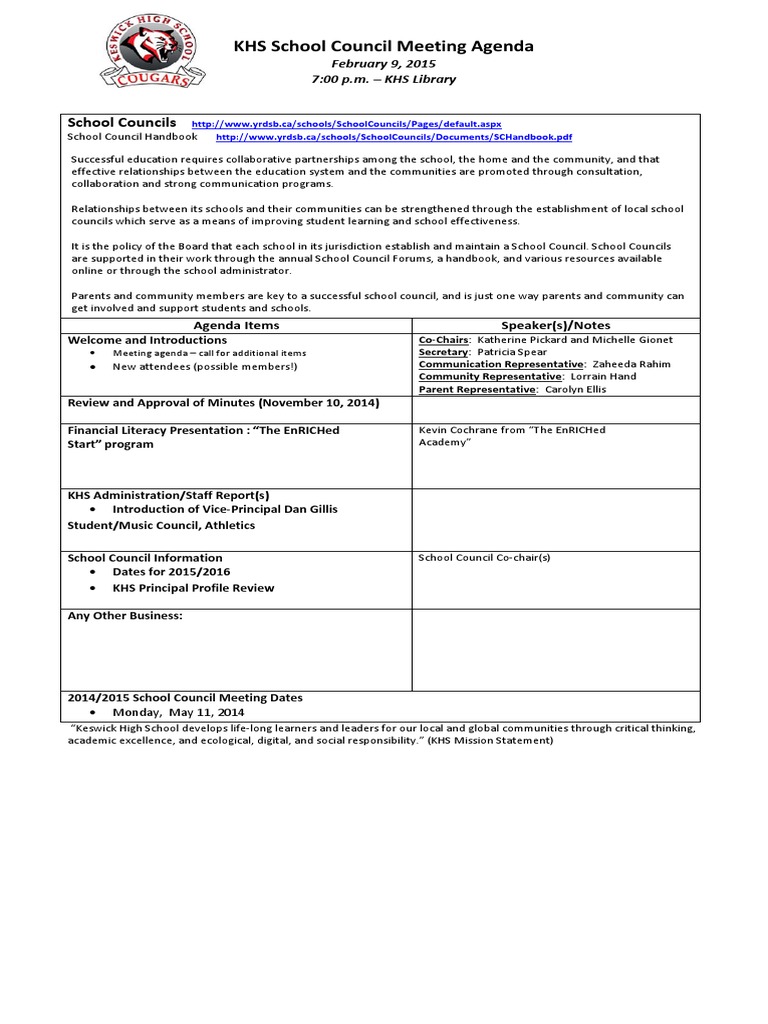School Meeting Agenda Sample | PDF | Human Nature | Communication