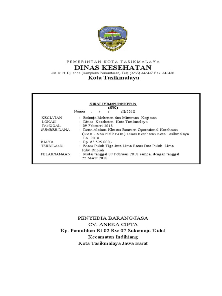 Cover SPK Mamin Kegiatan Akreditasi Dinkes | PDF