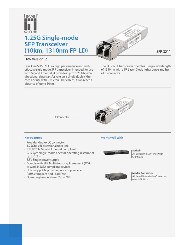 1.25G Single-Mode SFP Transceiver (10km, 1310nm FP-LD) : SFP-3211 H/W ...