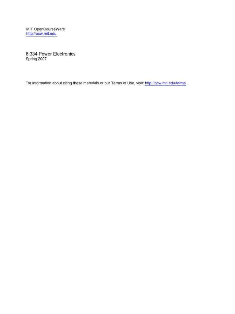 6.334 Power Electronics: Mit Opencourseware | PDF | Inductance | Inductor