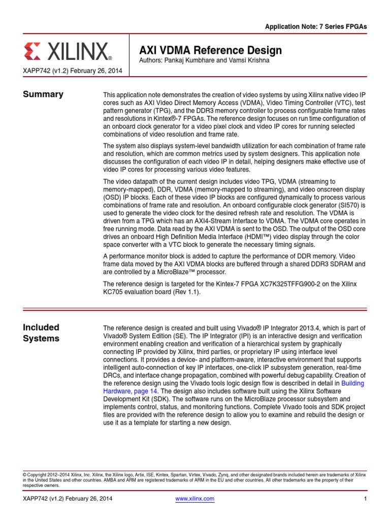 Xapp742 Axi Vdma Reference Design | PDF | Video | Computer Engineering