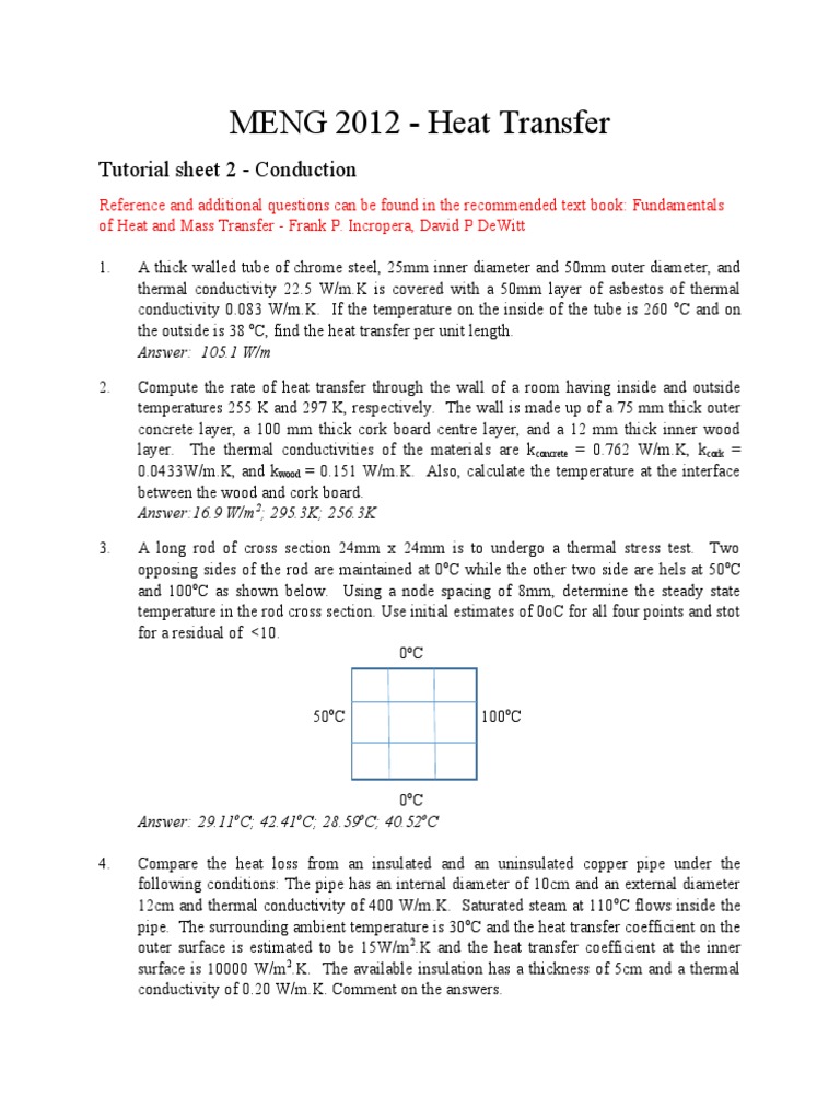 Conduction Tutorial Sheet 2 | PDF | Heat Transfer | Thermal Conductivity
