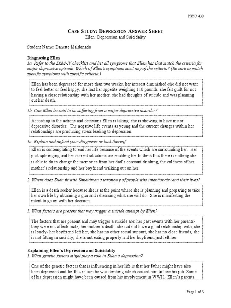 Diagnosing and Treating Ellen's Depression | PDF | Psychotherapy ...