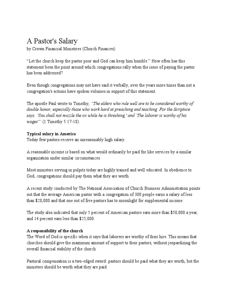 A Pastor's Salary: Typical Salary in America | PDF | Pastor | Cost Of ...
