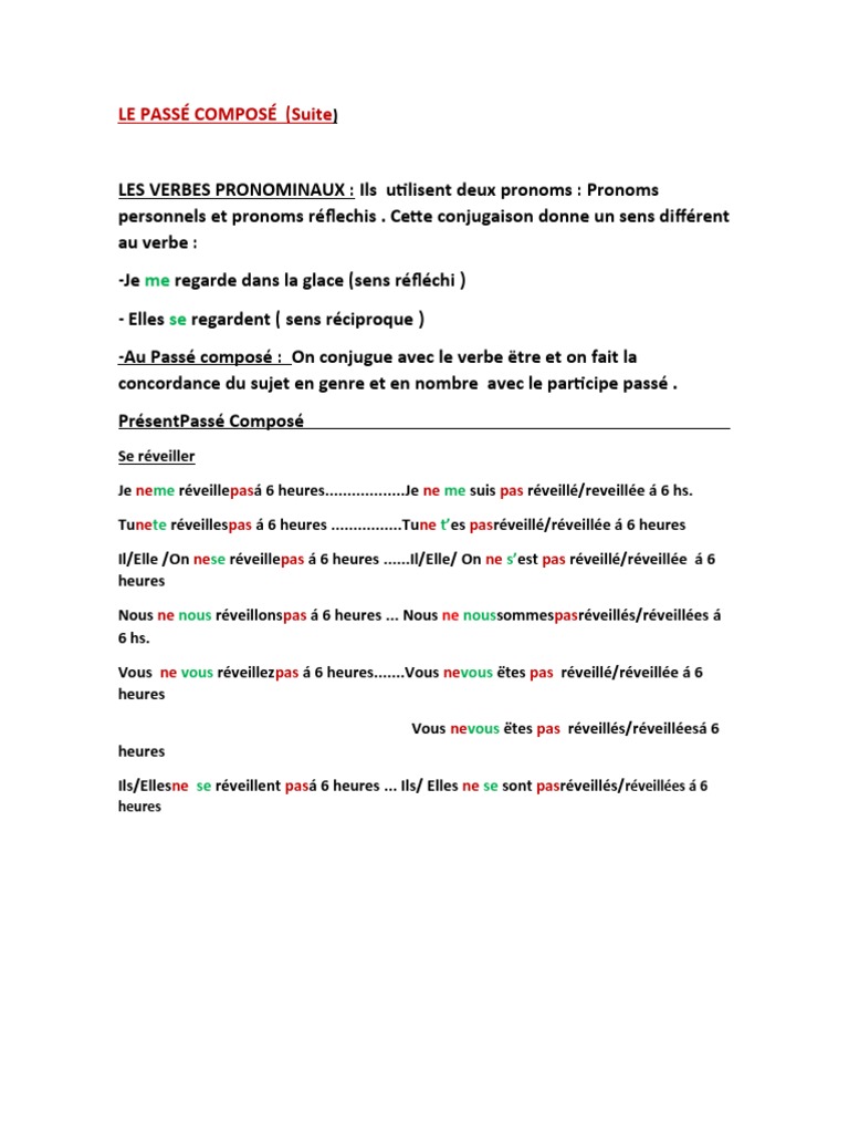 Verbes pronominaux au passé composé | PDF