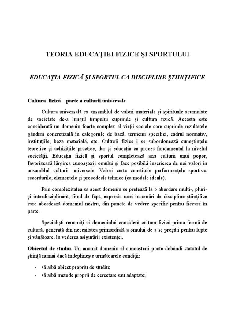 Teoria Educatiei Fizice Si Sportului | PDF