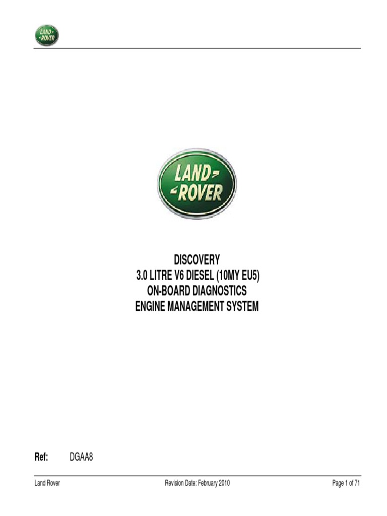 Discovery 3.0 Litre V6 Diesel (10my Eu5) On-Board Diagnostics Engine ...