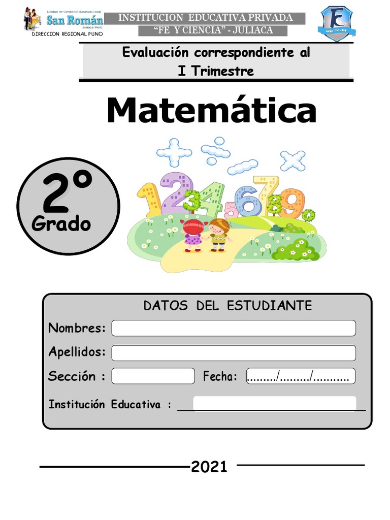 Evaluación de Matemática del Primer Trimestre para Estudiantes de ...