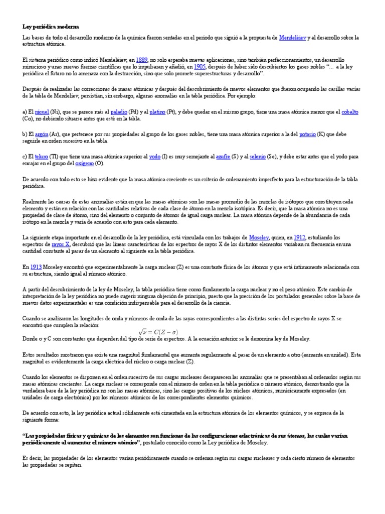 Ley Periódica Moderna | PDF | Átomos | Tabla periódica