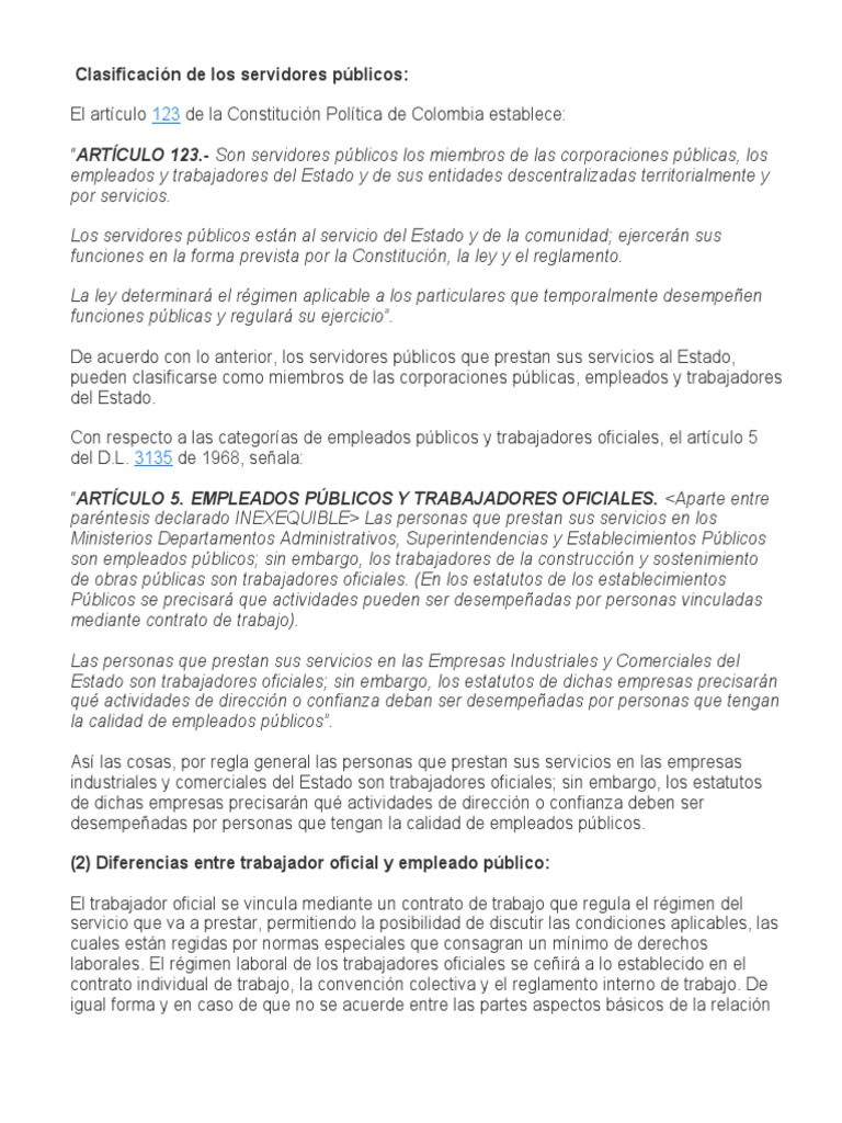 Clasificación de Los Servidores Públicos | PDF | Derecho laboral ...