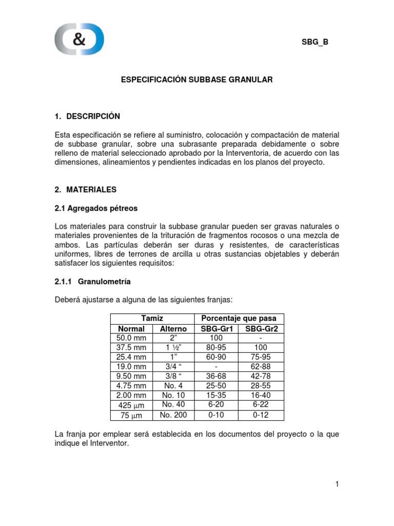 Idu Subbase Granular Clase B | PDF | Materiales | Science