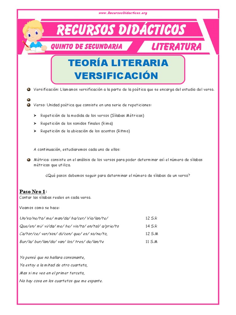 Tipos de Versificación para Quinto de Secundaria | PDF | Metro (poesía ...