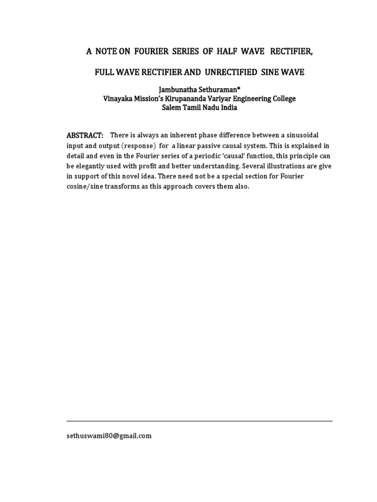 A Note On Fourier Series of Half Wave Re | PDF | Fourier Transform ...
