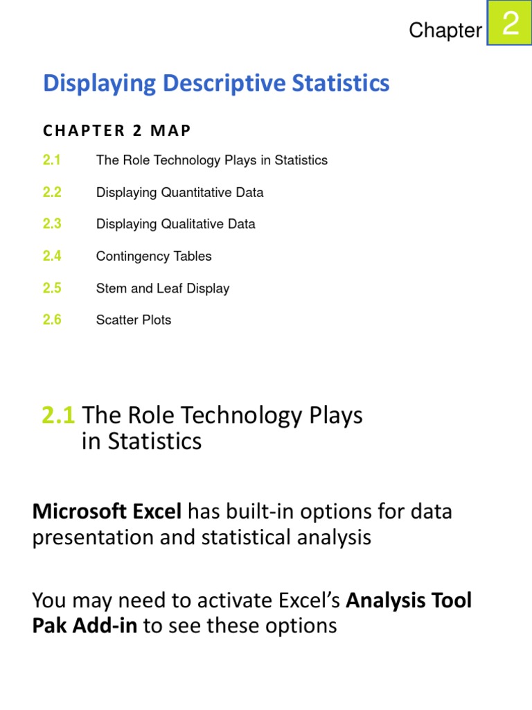 Displaying Descriptive Statistics: Chapter 2 Map | PDF | Histogram | Scatter Plot