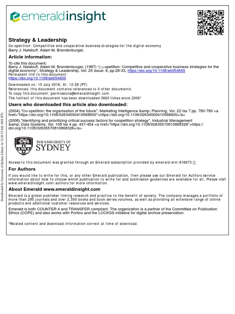 Nalebuff, Barry J. & Adam M. Brandenburger - 'Co-Epetition ...