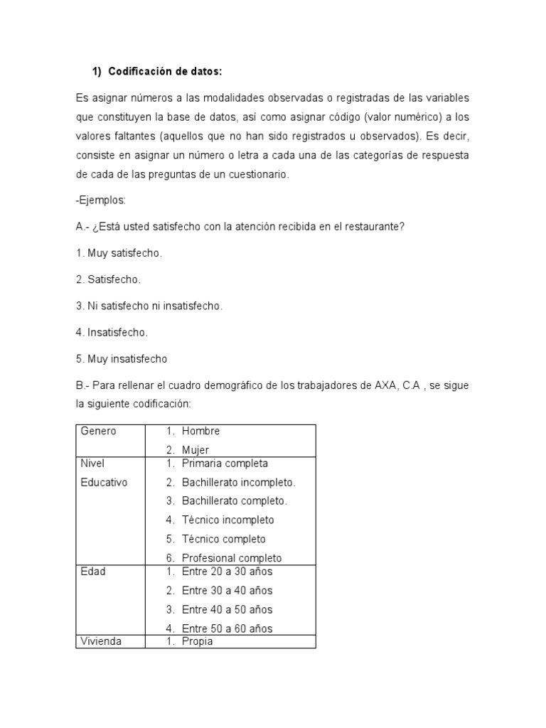 Codificación De Datos Pdf Estadísticas Science 8377