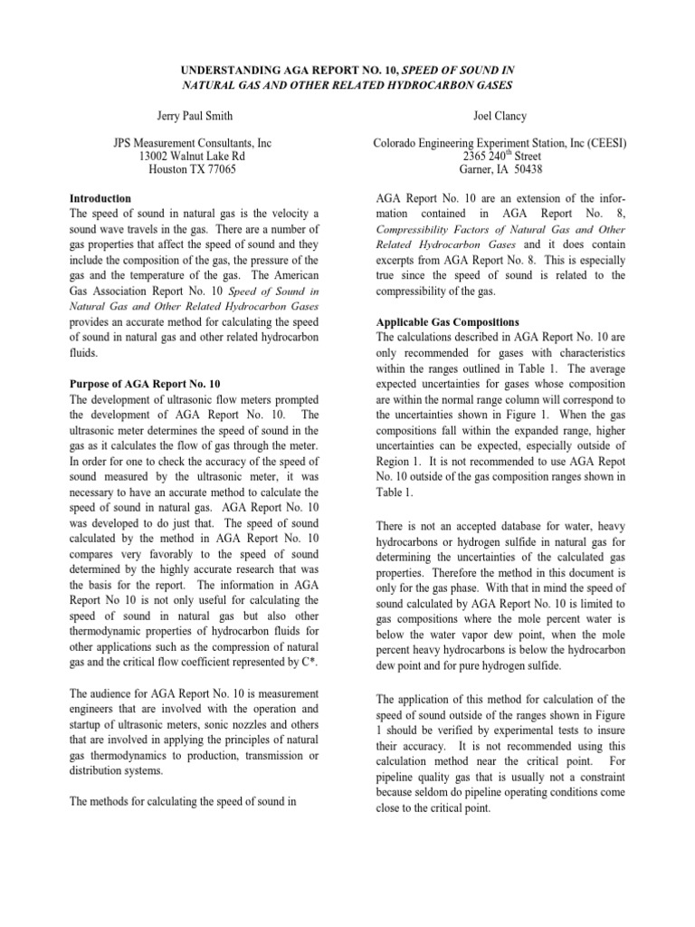 Understanding Aga Report No. 10,: Speed of Sound in Natural Gas and Other Related Hydrocarbon ...