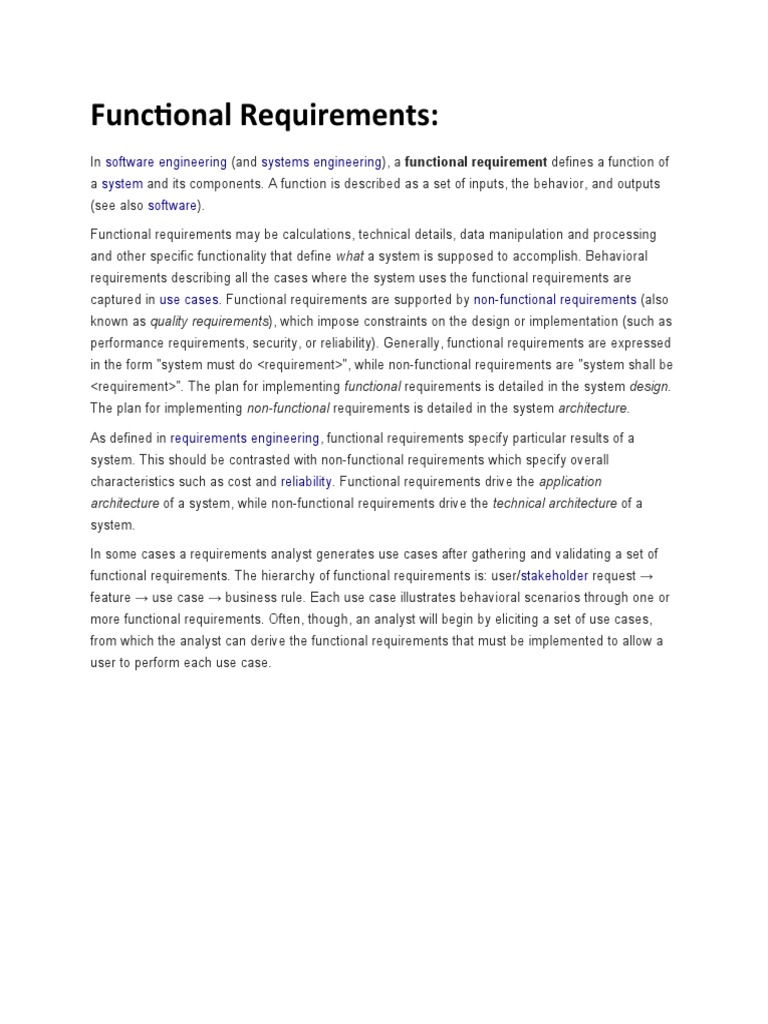 Functional Requirements:: Software Engineering Systems Engineering ...