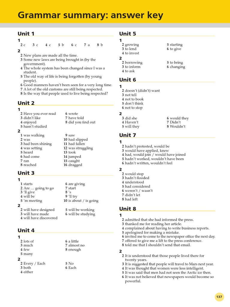 Grammar Reference Answer Key | PDF