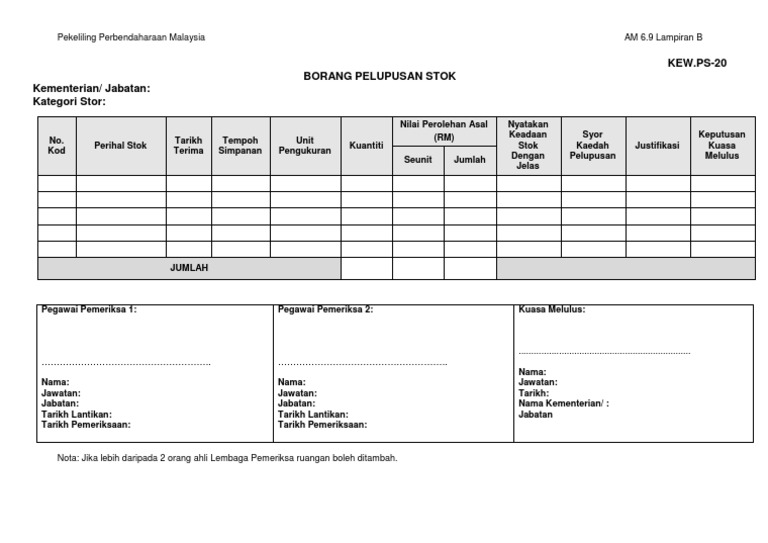 Kew - PS 20 Borang Pelupusan Stok | PDF