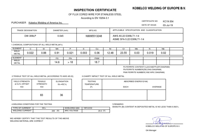 Inspection Certificate | PDF | Welding | Construction