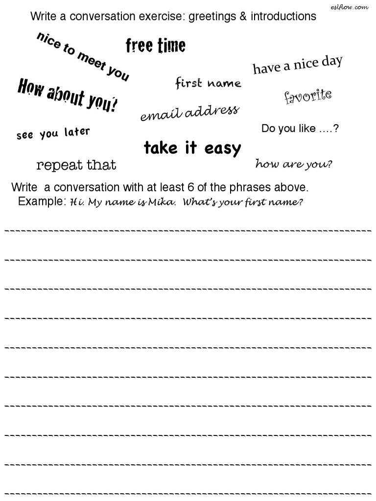 Write A Conversation Exercise Greetings Introductions With Dialogue | PDF