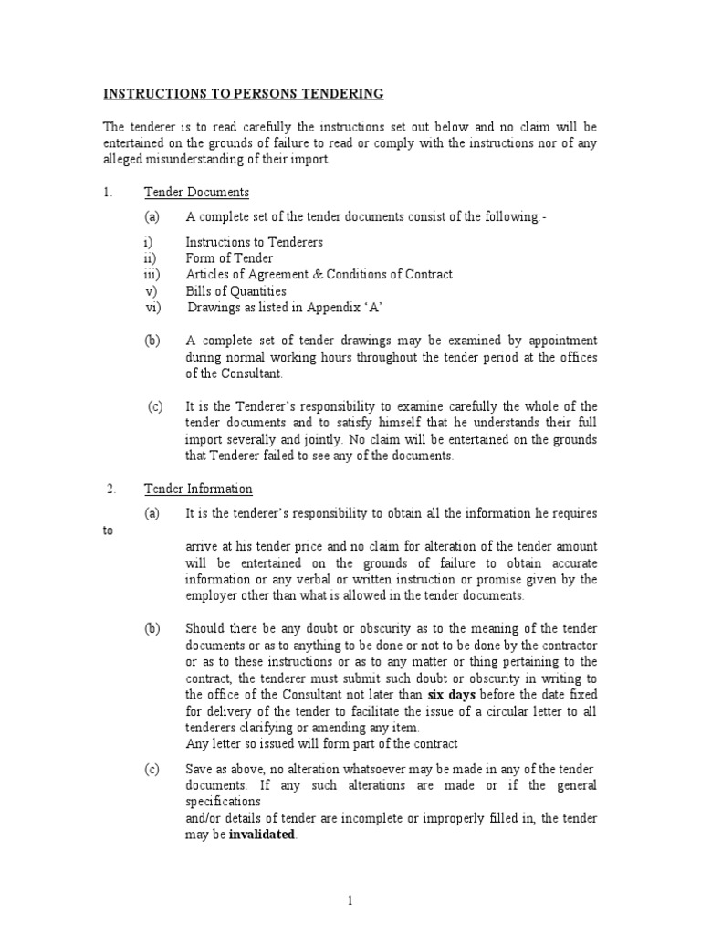 Instruction To Tenderers | PDF | Value Added Tax | Employment